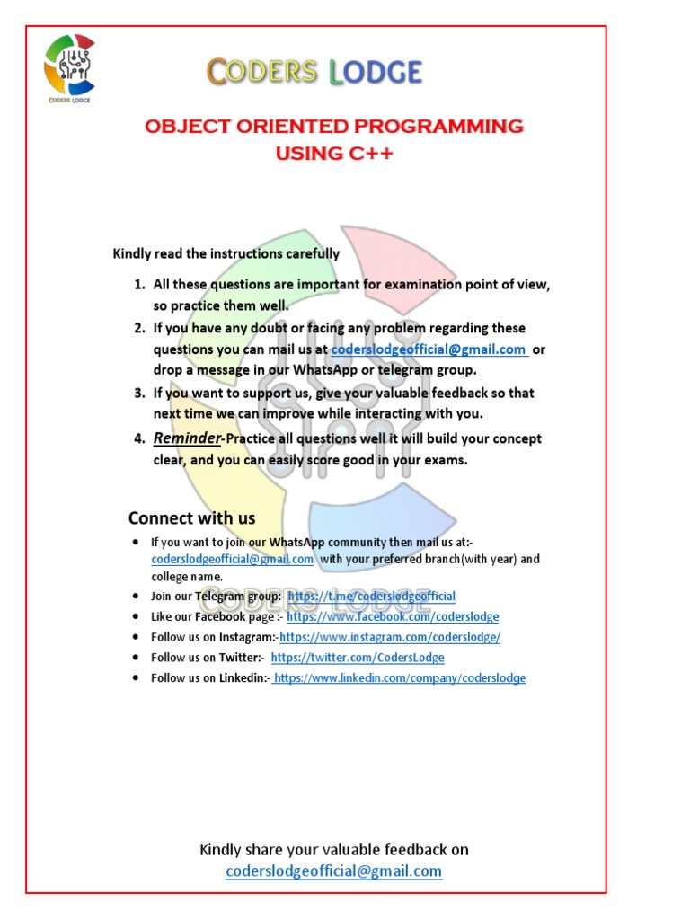 Object Oriented Programming Using C Viva Questions Coders Lodge Pdf 7868