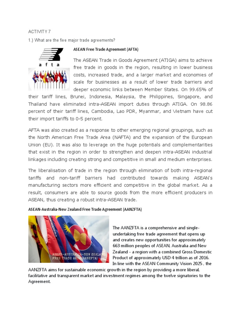 ASEAN Free Trade Agreement (AFTA) : Activity 7 1.) What Are The Five ...