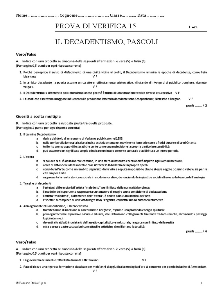 Prova15 Decadentismo | PDF