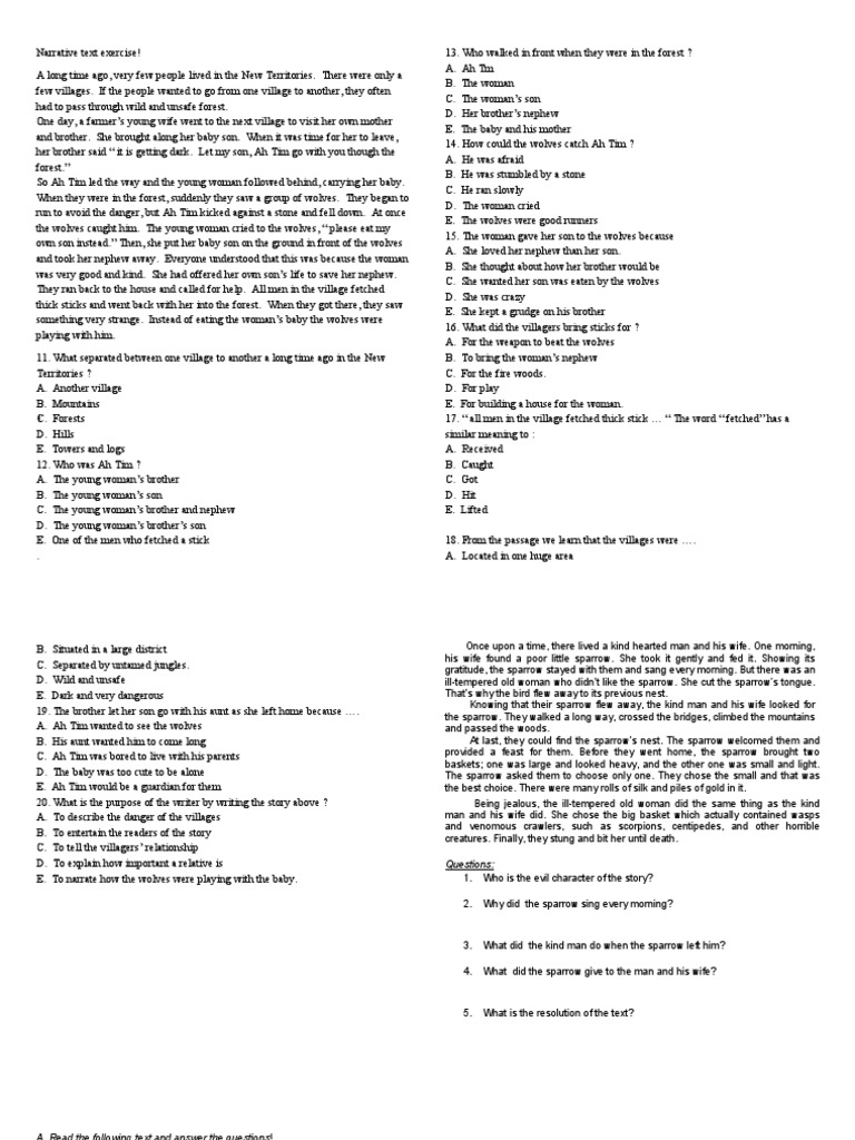 Narrative Text Exercise | PDF
