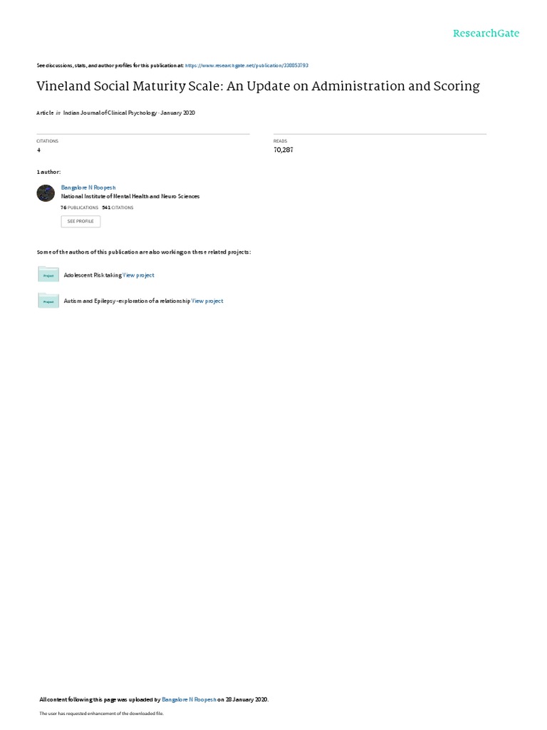 Vineland Social Maturity Scale: An Update On Administration and Scoring ...