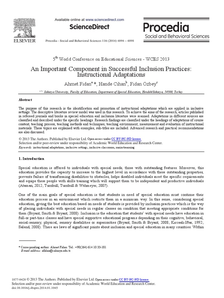 An Important Component in Successful Inclusion Practices: Instructional ...