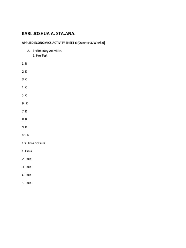 APPLIED ECONOMICS ACTIVITY SHEET 6 (Quarter 3, Week 6) | PDF | Interest ...