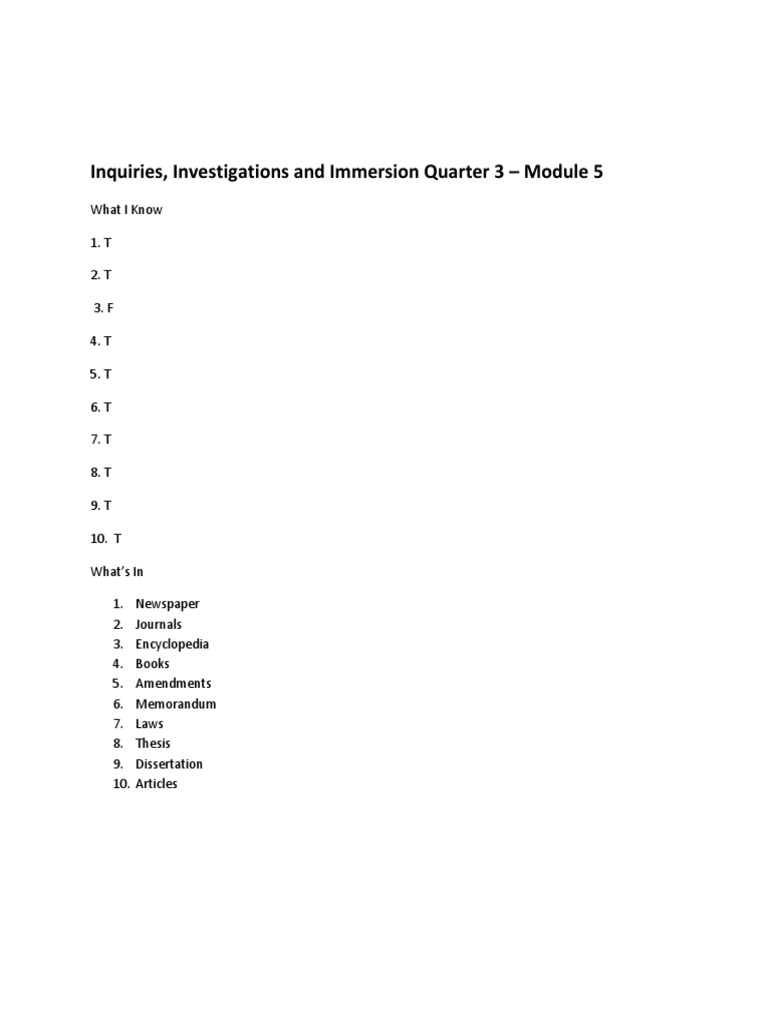 Inquiries Investigations And Immersion Quarter 3 Module 5 Pdf