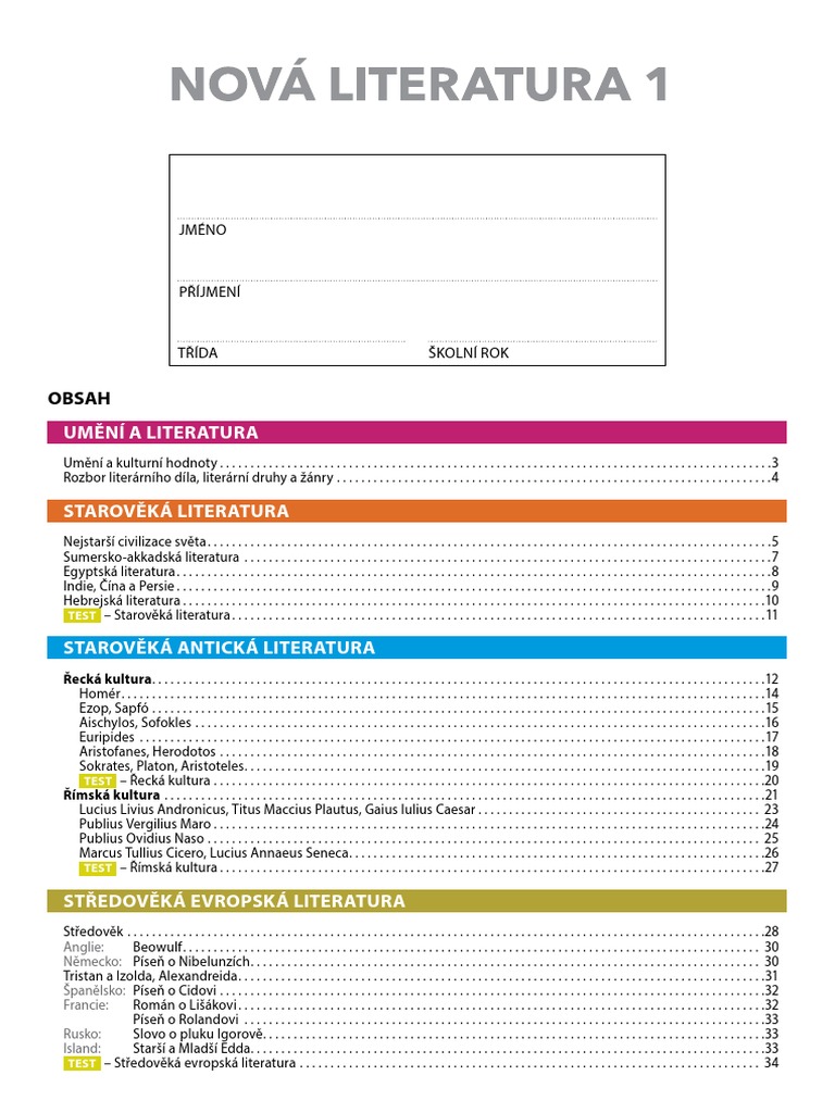 Nova Literatura 1 - Pracovni Sesit - Reseni | PDF