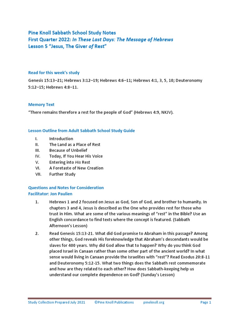 Sabbath School Lesson | PDF | Jesus | God