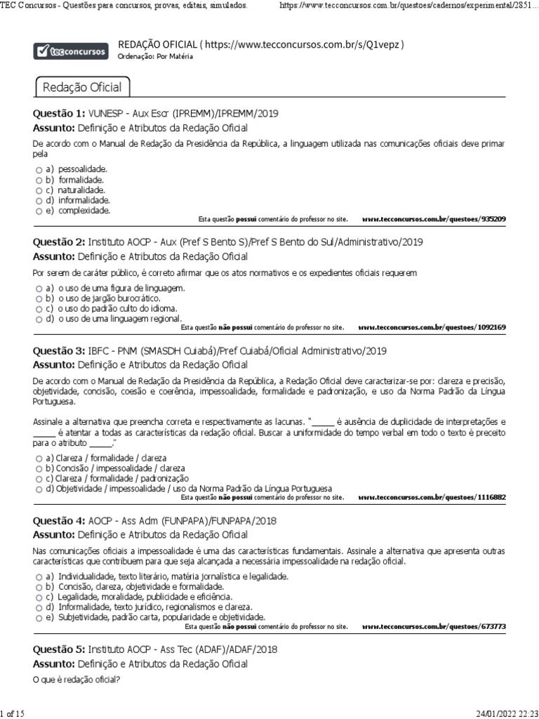 TEC Concursos - CADERNO REDAÇÃO OFICIAL | PDF | E-commerce | ISO 9000