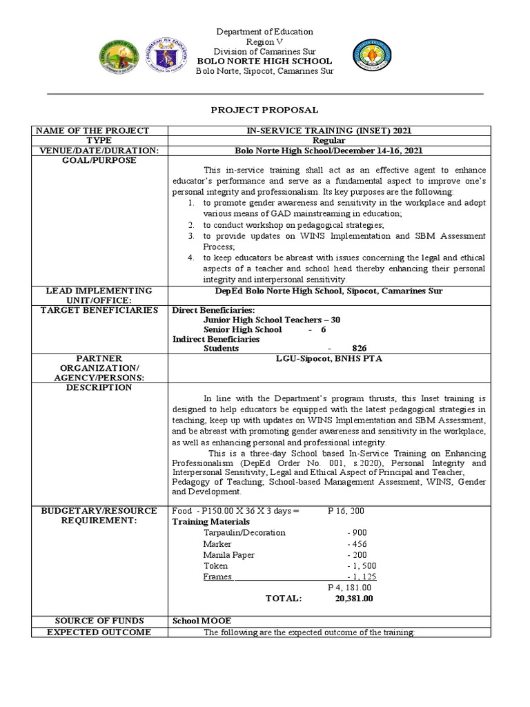 Inset Proposal (2021) and Vaccination Proposal | PDF | Teachers ...