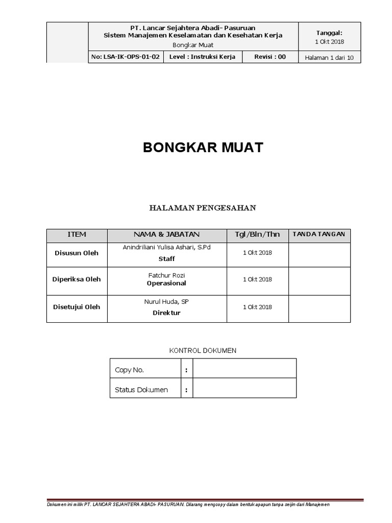 INSTRUKSI KERJA BONGKAR MUAT | PDF