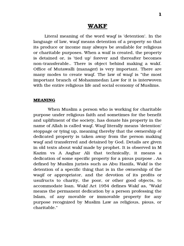Wakf Notes PDF | PDF | Islamic Branches | Islamic Jurisprudence