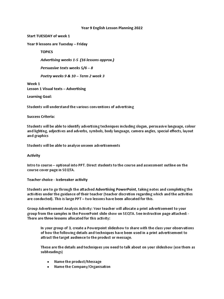 Year 9 English Lesson Planning 2022 | PDF | Poetry | Microsoft Power Point
