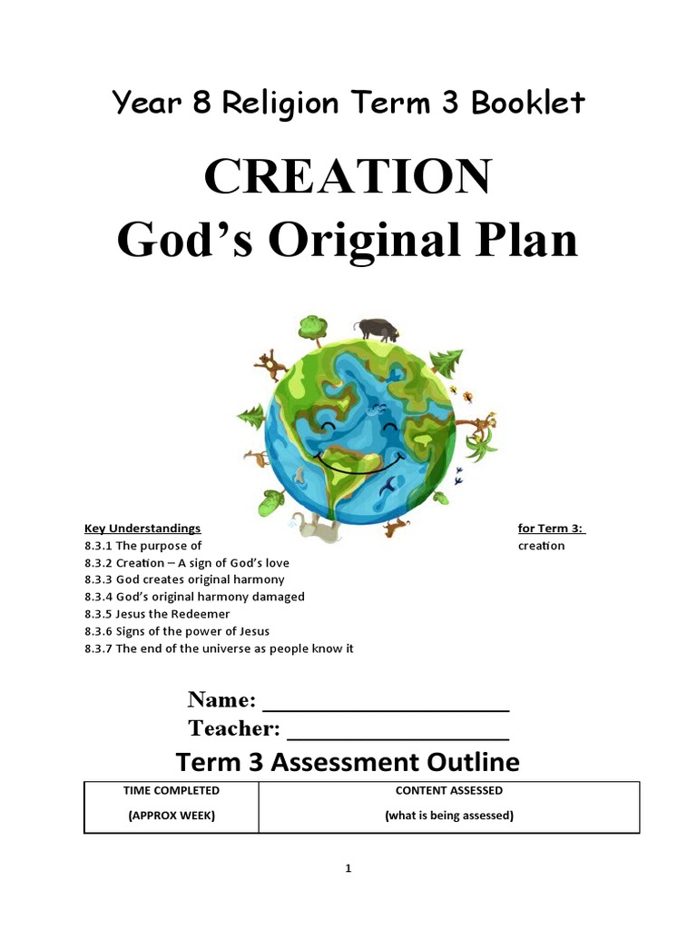 Creation God's Original Plan: Year 8 Religion Term 3 Booklet | PDF ...