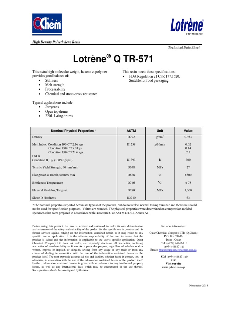 Lotrène Q TR-571 Technical Data Sheet | PDF | Polyethylene | Materials ...