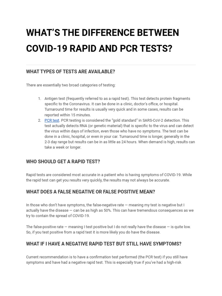 COVID-19 Testing: Rapid vs PCR | PDF | Clinical Medicine | Medical ...