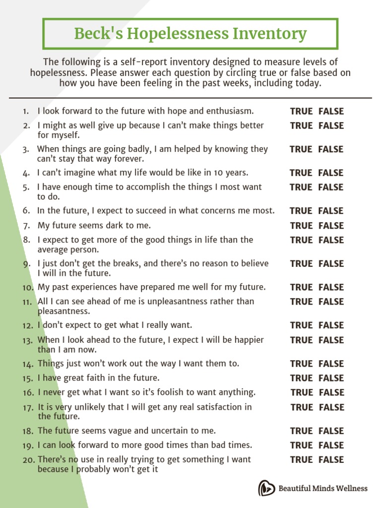 Beck's Hopelessness Inventory | PDF