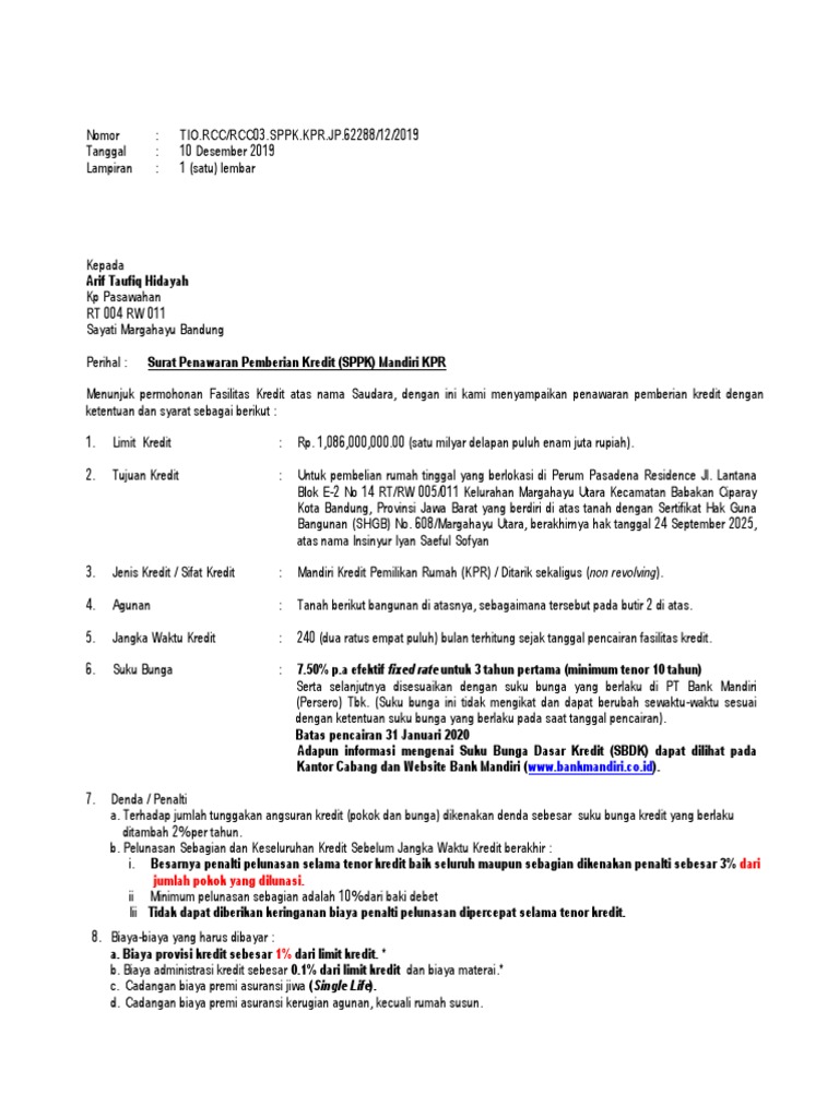 Contoh SPPK Mandiri KPR | PDF