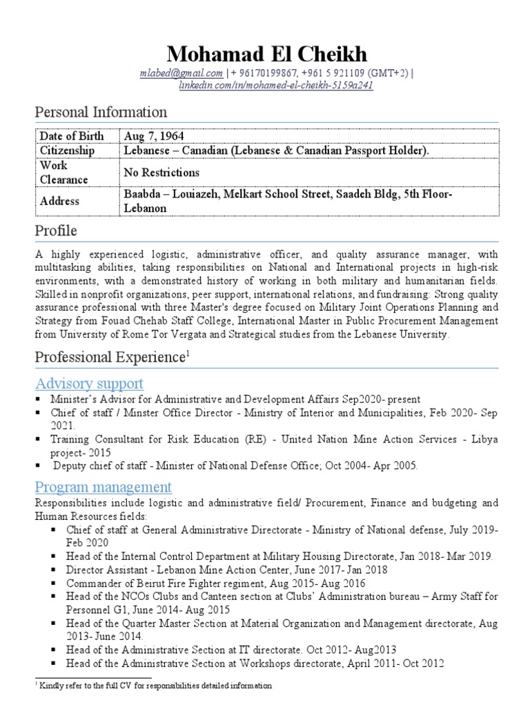 CV MHD | PDF | Lebanon | Military