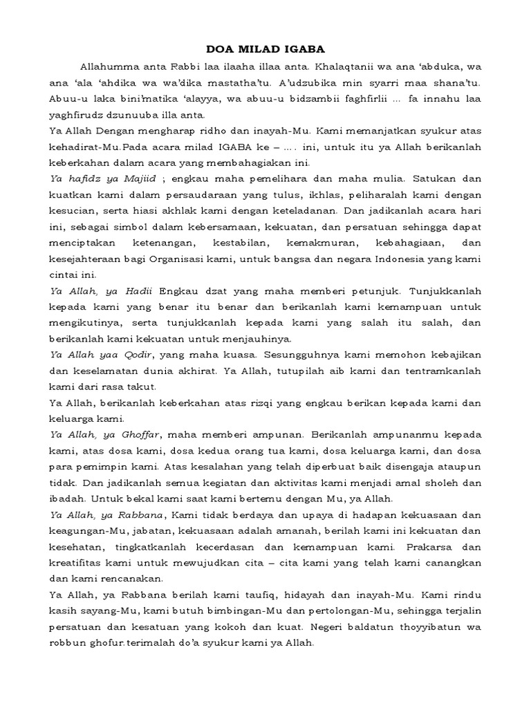 Doa Milad Igaba | PDF