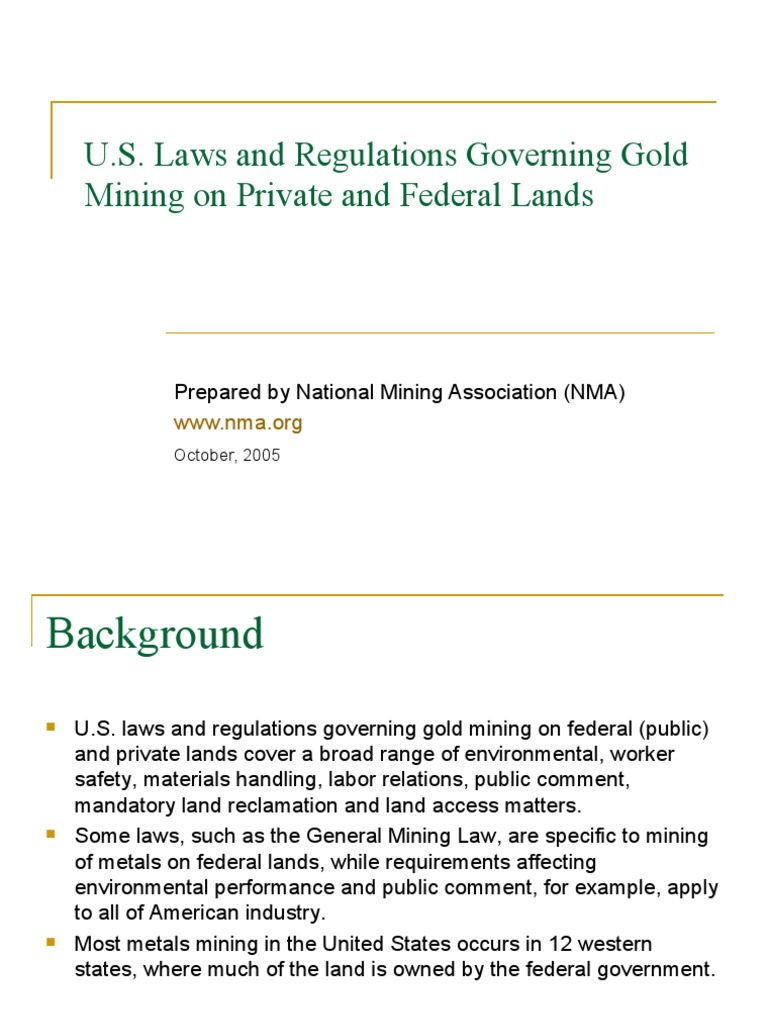 Regulatory Framework for Gold Mining in the United States | PDF | Clean ...
