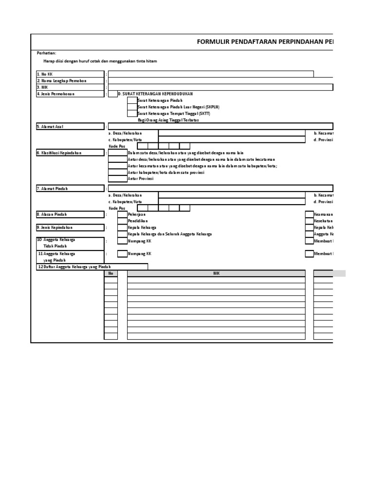 F.103 Formulir Pendaftaran Perpindahan Penduduk | PDF