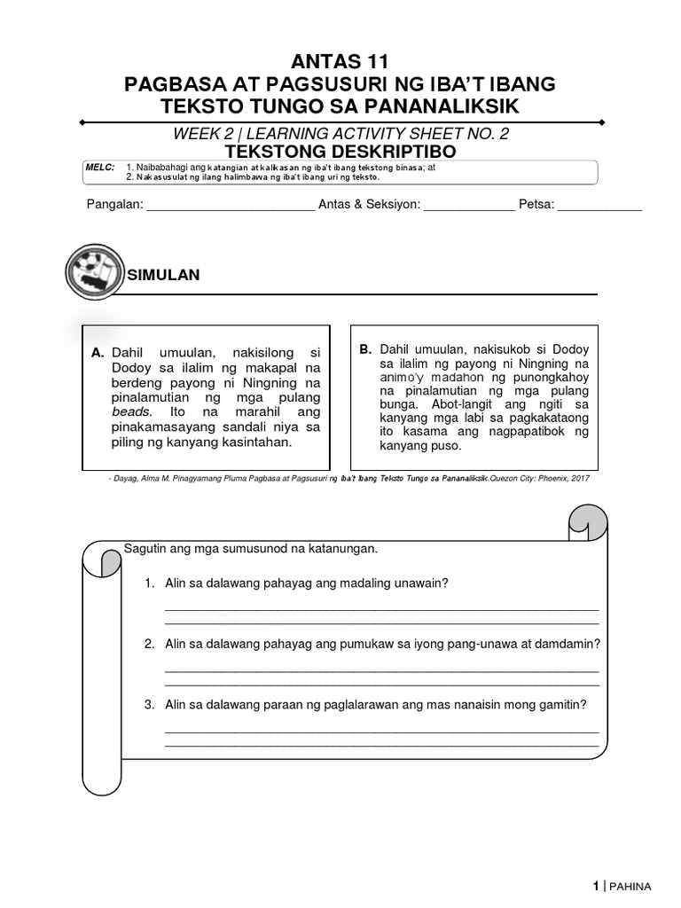 Pagbasa at Pagsusuri Q3 LAS WK 2 | PDF