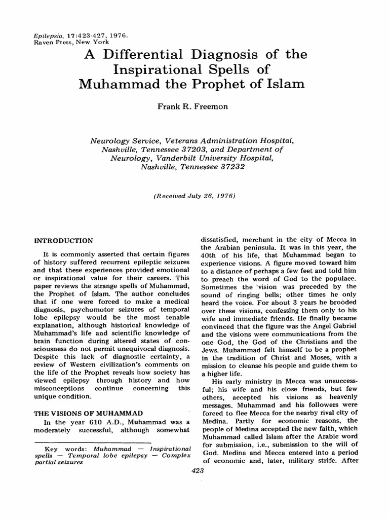 Differential Diagnosis of The Inspirational Spells of Muhammad The Prophet of Islam | PDF ...