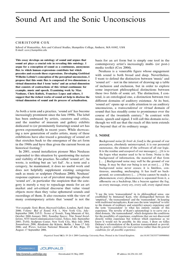 Sound Art and The Sonic Unconscious | PDF | Sound | Teaching Mathematics