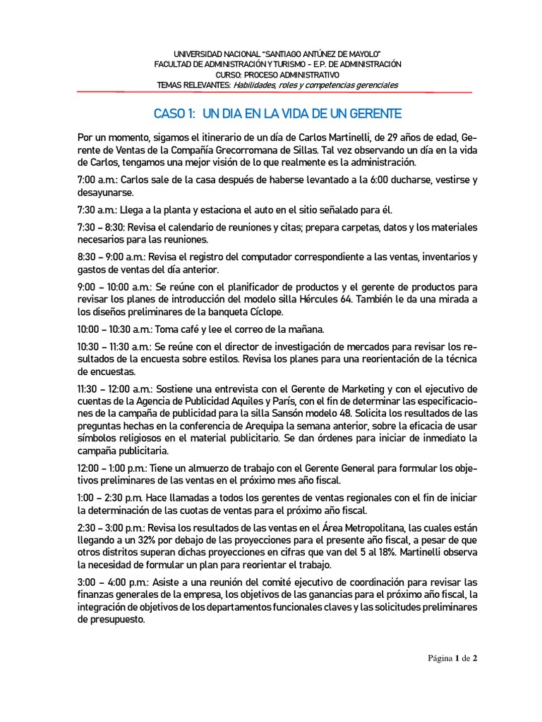 Caso 1 - Un Dia en La Vida de Un Gerente | PDF | Economias
