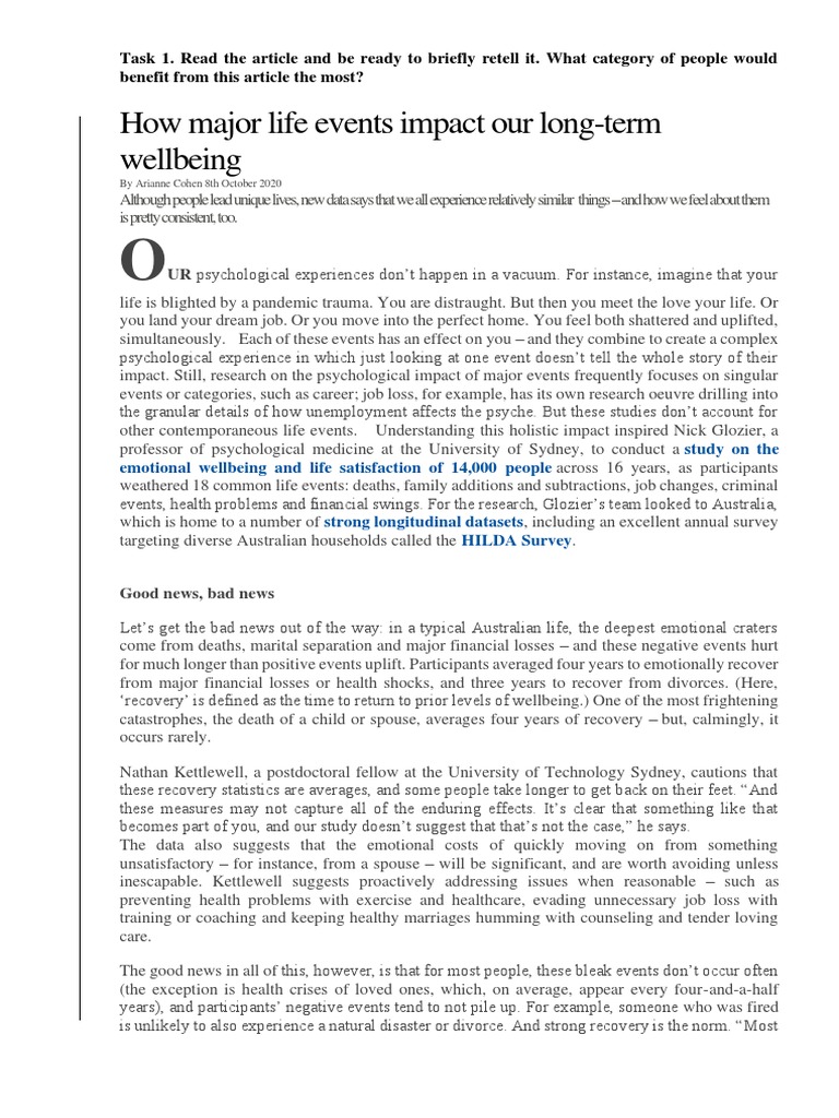 How Major Life Events Impact Our Long-Term Wellbeing | PDF | Divorce ...