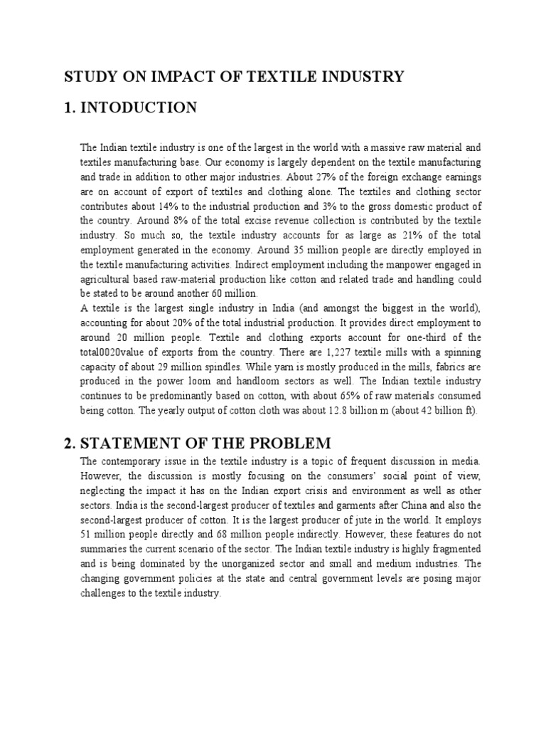 Study On Impact of Textile Industry | PDF | Textile Manufacturing | Cotton