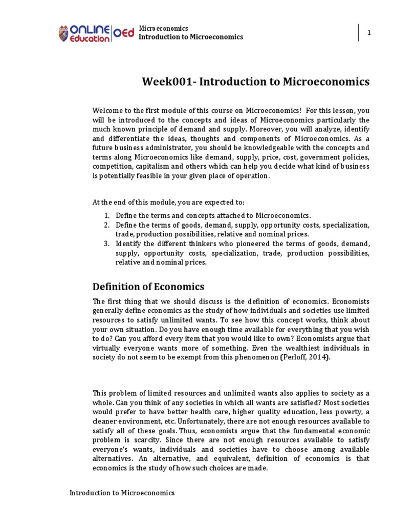 Microeconomics Introduction Covers Demand Supply Concepts | PDF ...
