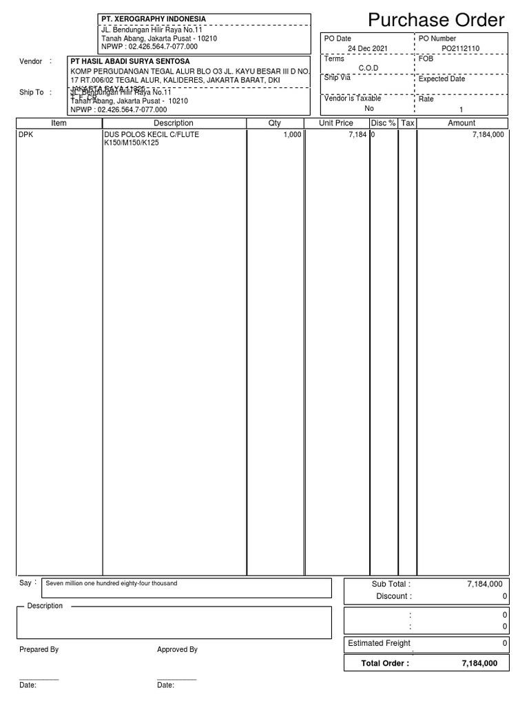 Item Description Qty Unit Price Disc % Tax Amount: Pt. Xerography Indonesia | PDF | Taxes ...