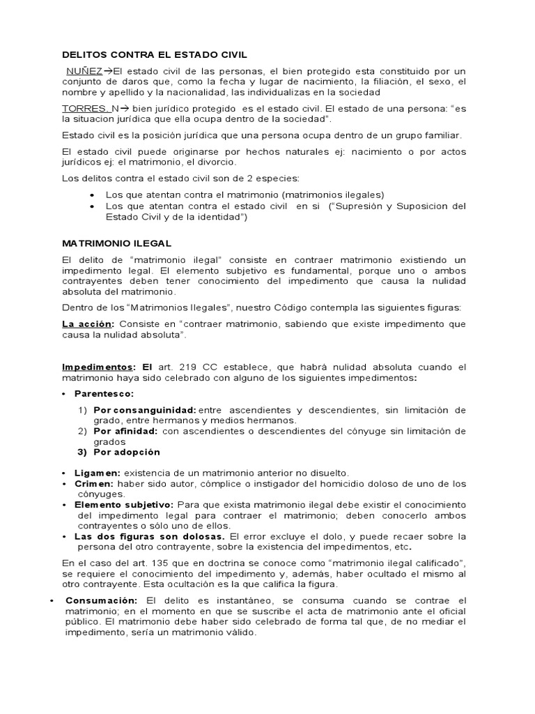 Delitos Contra El Estado Civil | PDF | Matrimonio | Intención (Derecho ...