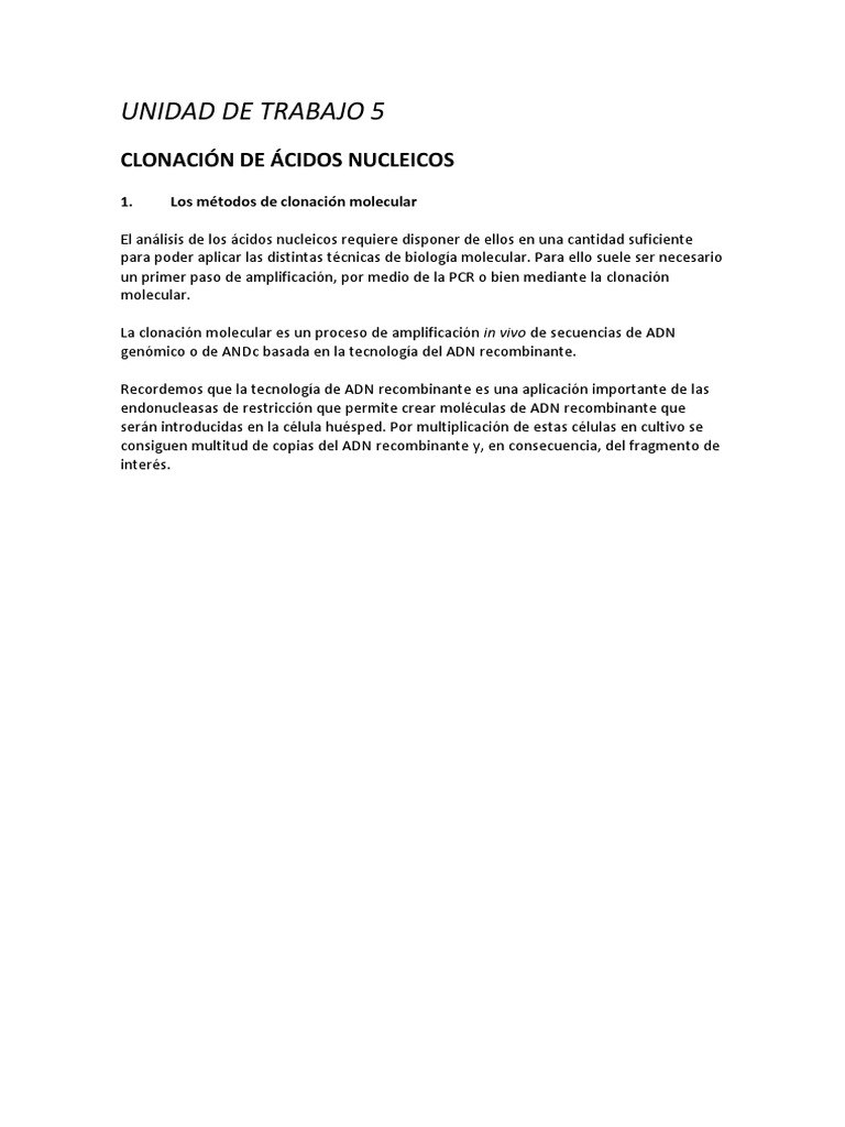 Unidad 5 | PDF | Plásmido | Adn