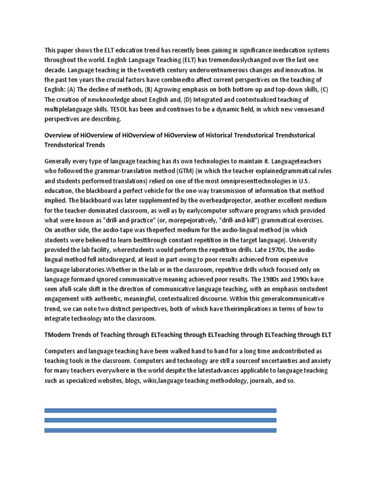 Teaching English Language Trends: An Overview of Historical ...