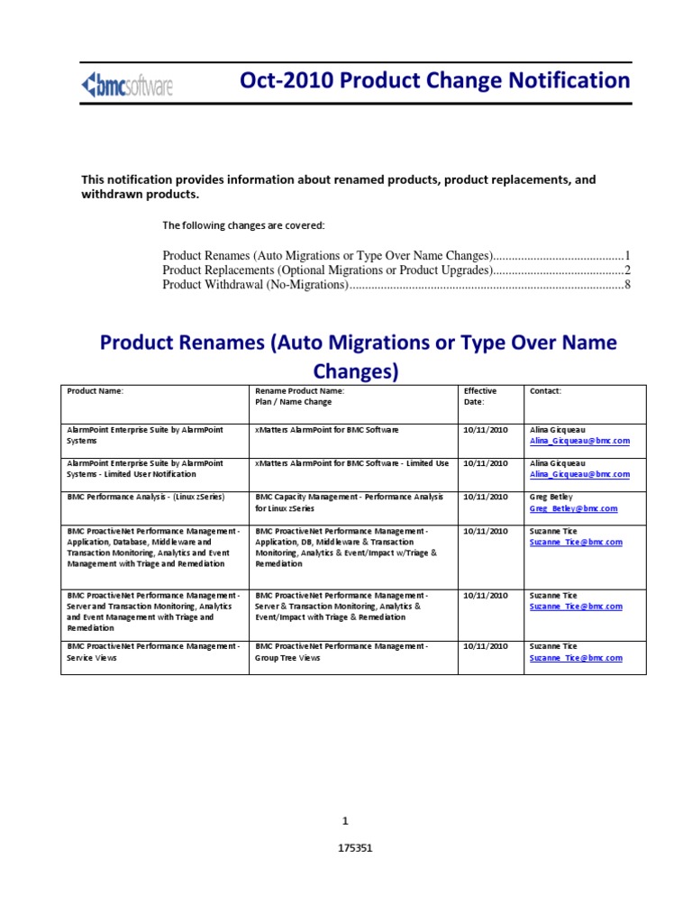 BMC Product Change Notification | Trademark | It Service Management