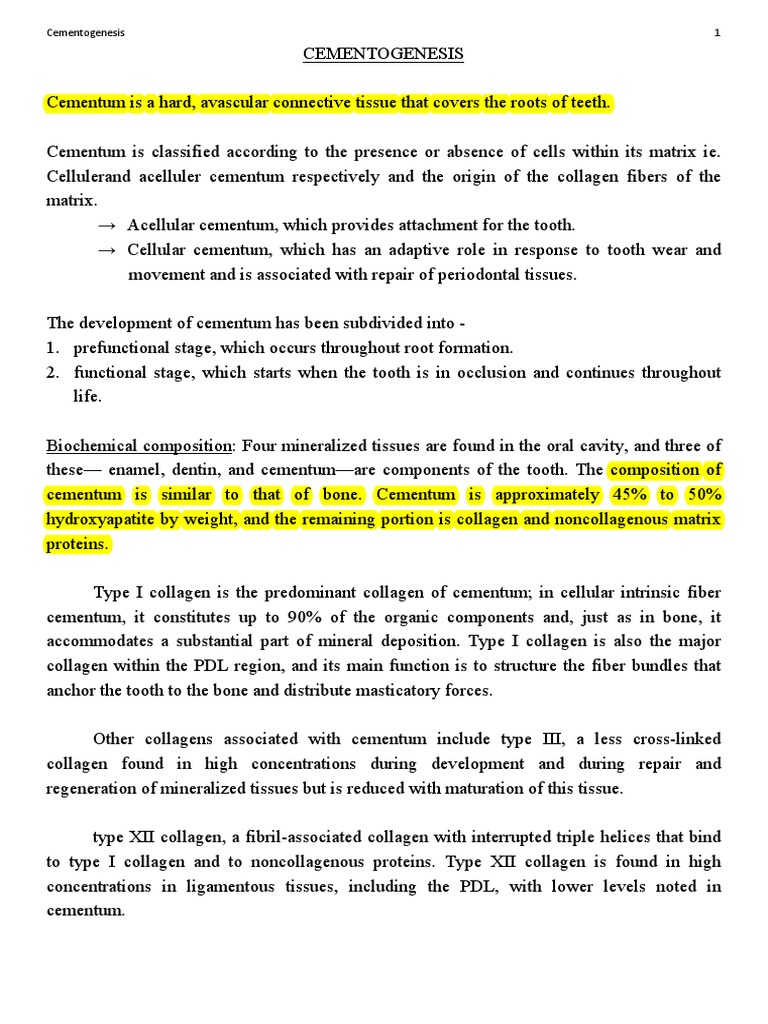 Cementogenesis | Download Free PDF | Human Tooth | Extracellular Matrix
