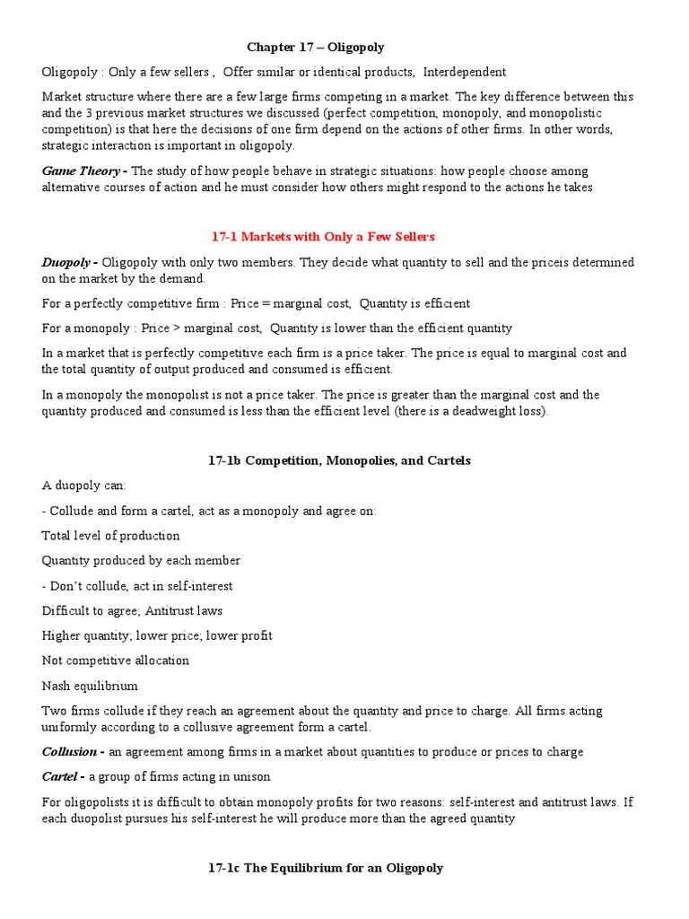 Chapter 17 - Microeconomics | PDF | Oligopoly | Monopoly