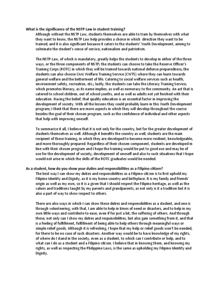 What Is The Significance of The NSTP Law in Student Training? | PDF ...