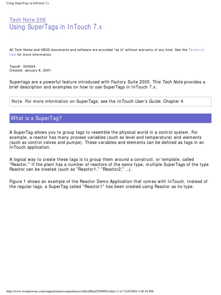 Using Supertags in Intouch 7.X: What Is A Supertag? | PDF | Computer ...