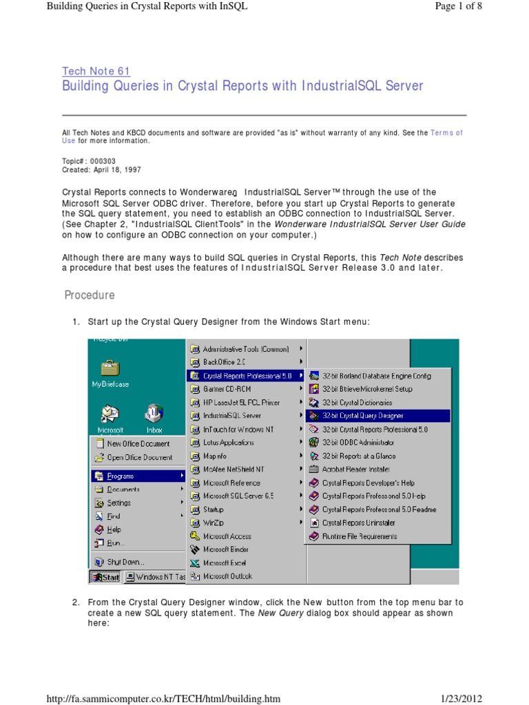 Tech Note 61 Building Queries in Crystal Reports With IndustrialSQL ... Tech Note 61 Building Queries in Crystal Reports With IndustrialSQL ...