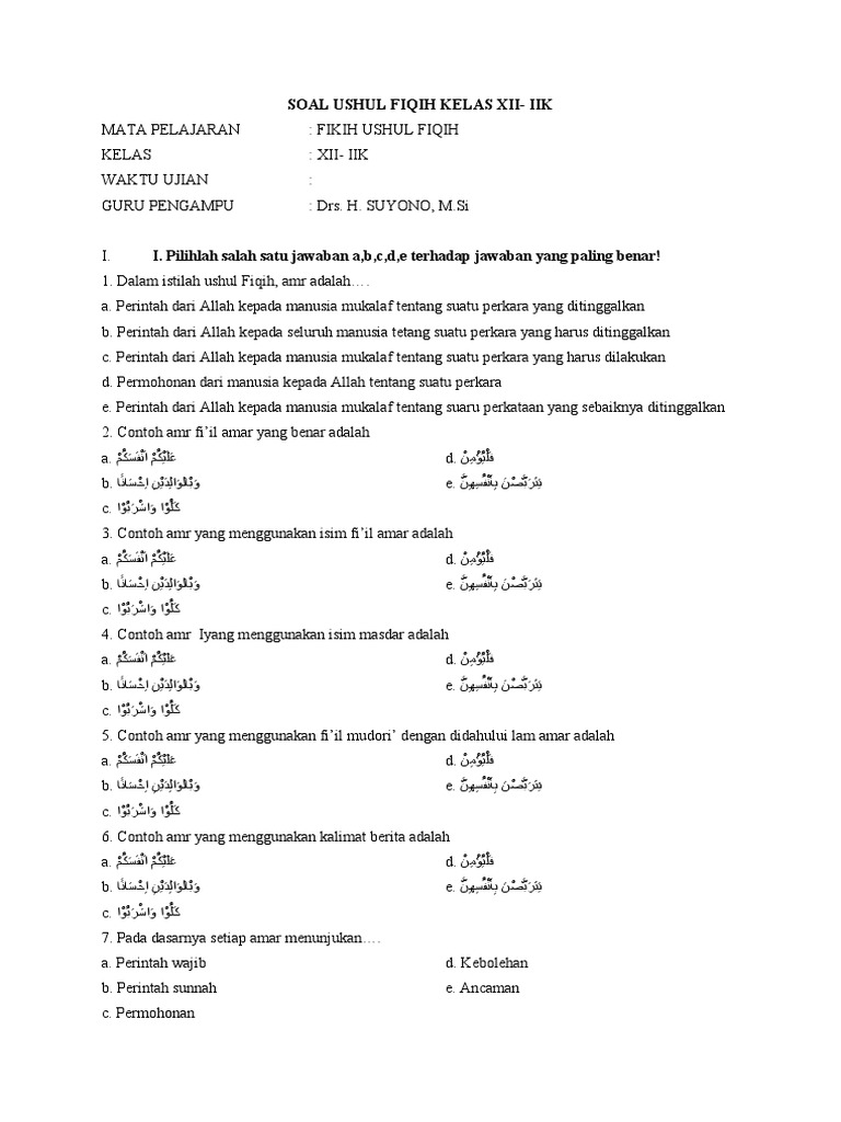 Soal Ushul Fiqih Kelas Xii Iik | PDF