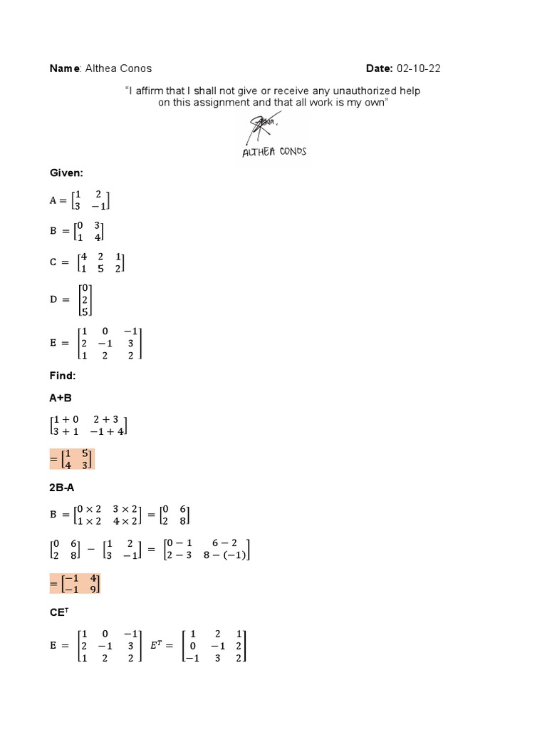 Operation With Matrices | PDF