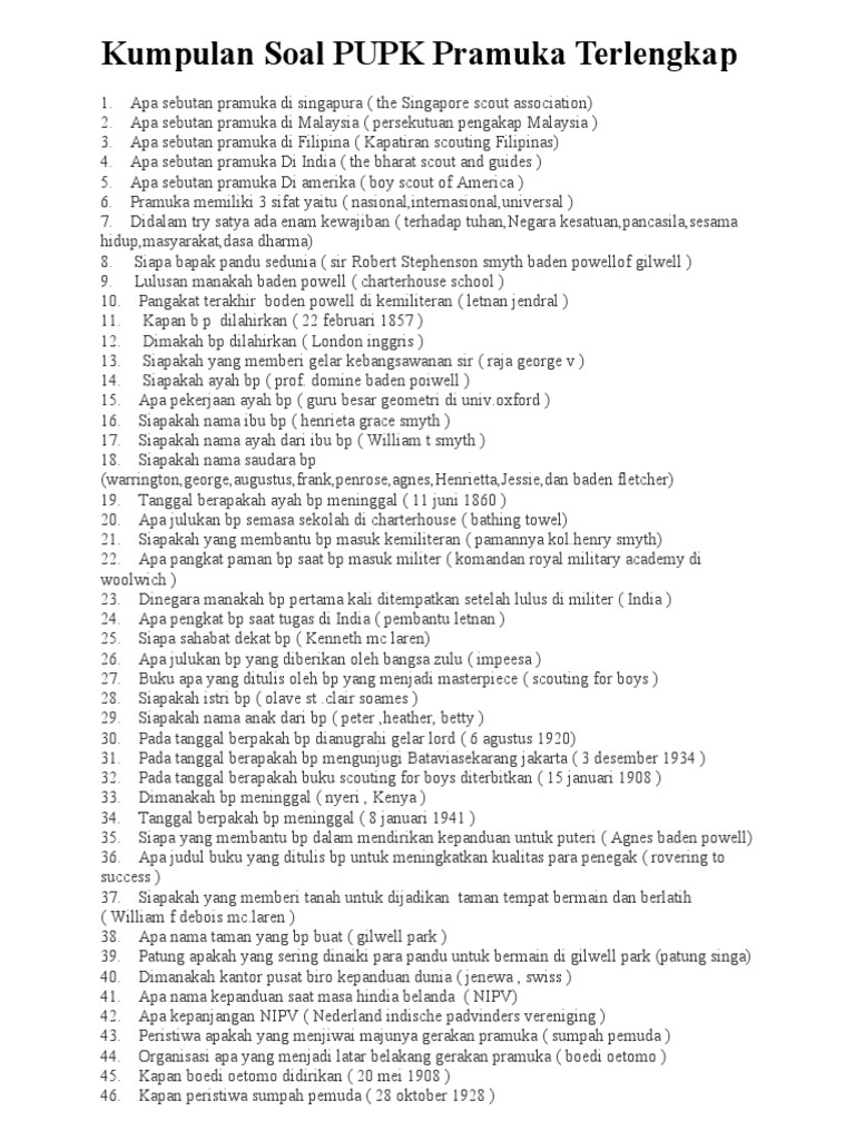 Kumpulan Soal PUPK Pramuka Terlengkap 2017 | PDF