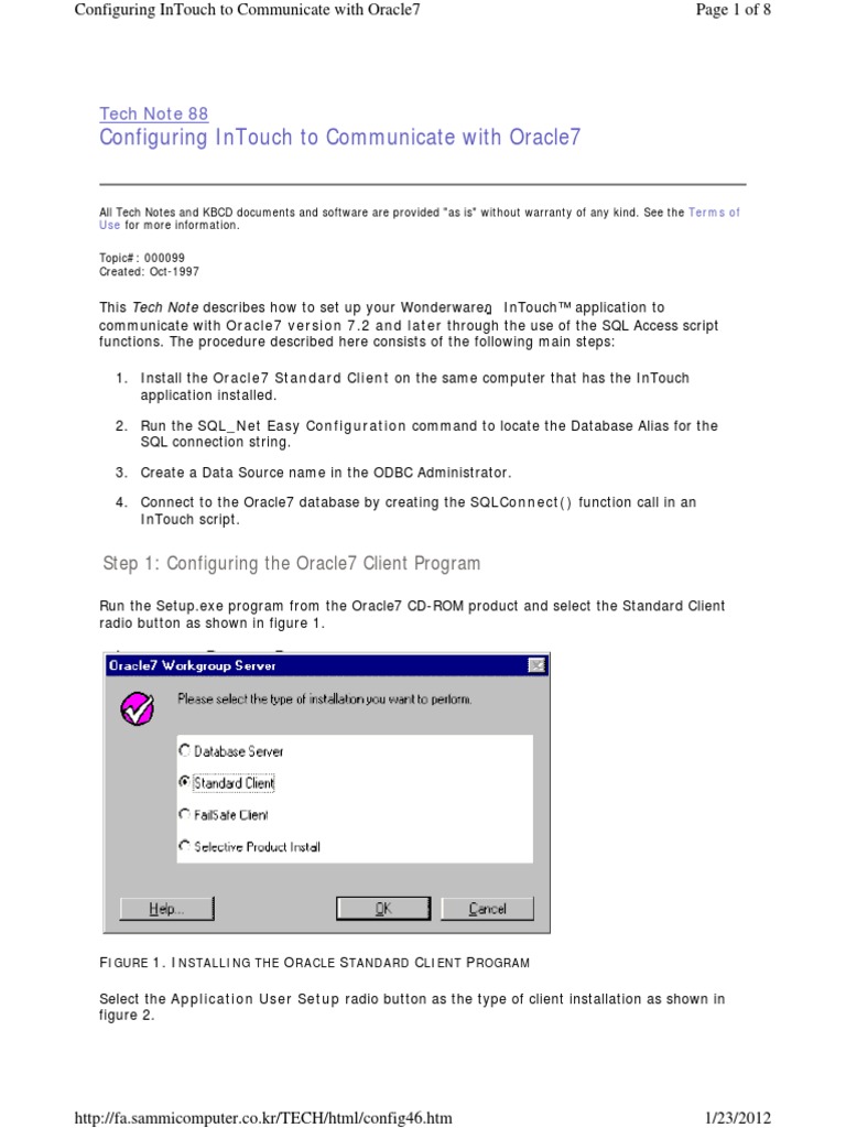 Tech Note 88 Configuring InTouch To Communicate With Oracle7 | PDF | Databases | Sql