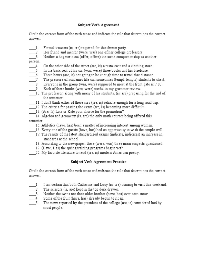 Subject Verb Agreement Assessement | PDF | Test (Assessment) | Verb