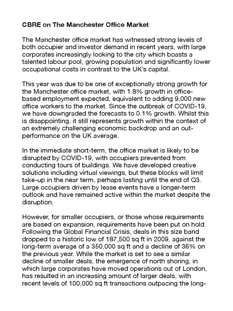 CBRE Manchester Office Market | PDF | Market (Economics) | Financial ...