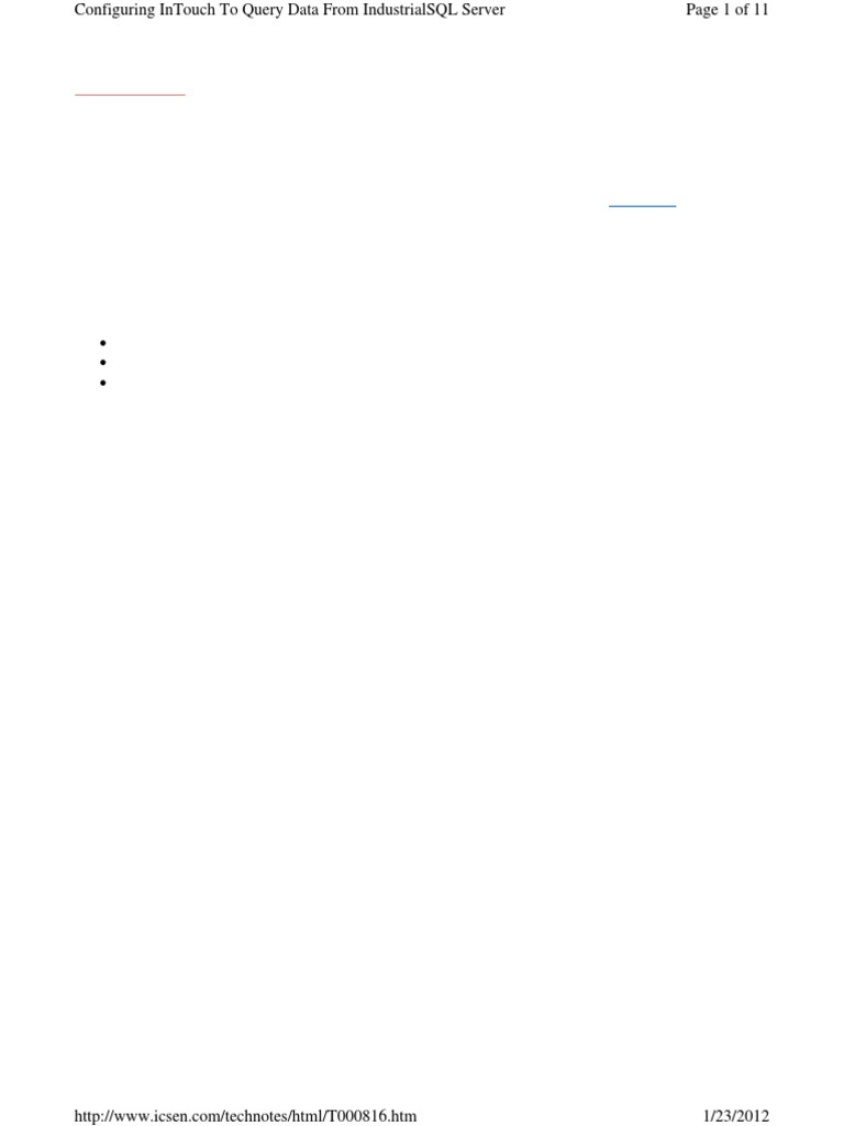 Tech Note 154 Configuring InTouch To Query Data From IndustrialSQL Server | PDF | Microsoft Sql ...