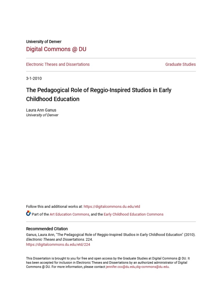 The Pedagogical Role of Reggio-Inspired Studios in Early Childhoo | PDF ...