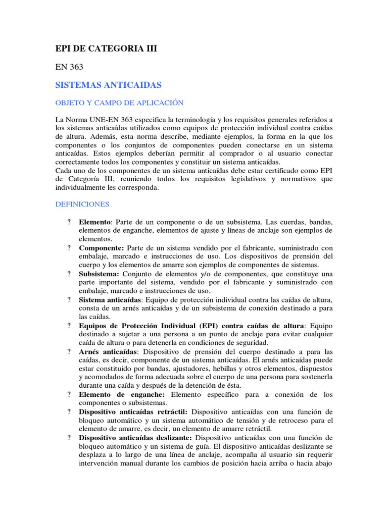Sistemas Anticaídas según UNE-EN 363 | PDF | Factores humanos y ergonomía